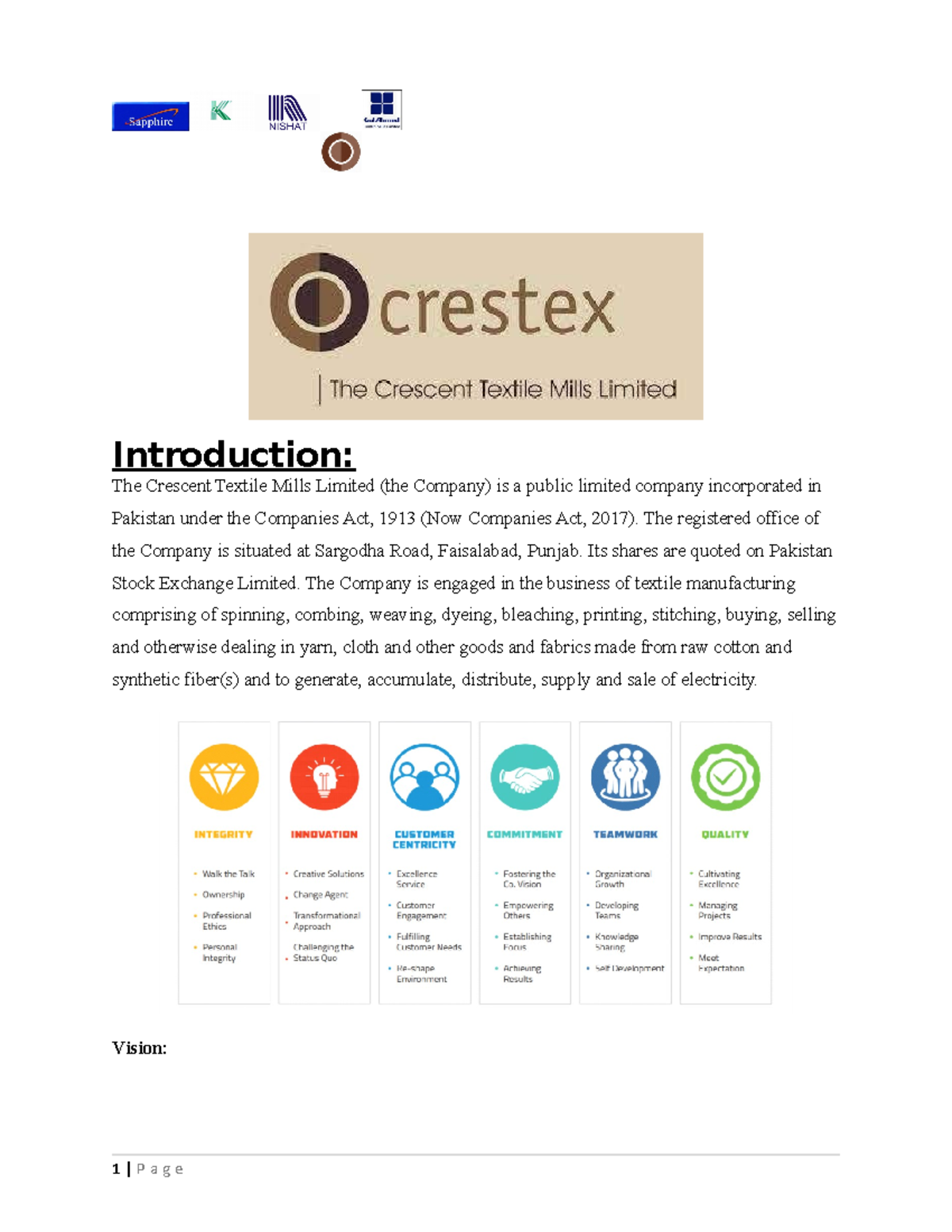 Financial ratios of cresent - Introduction: The Crescent Textile Mills ...