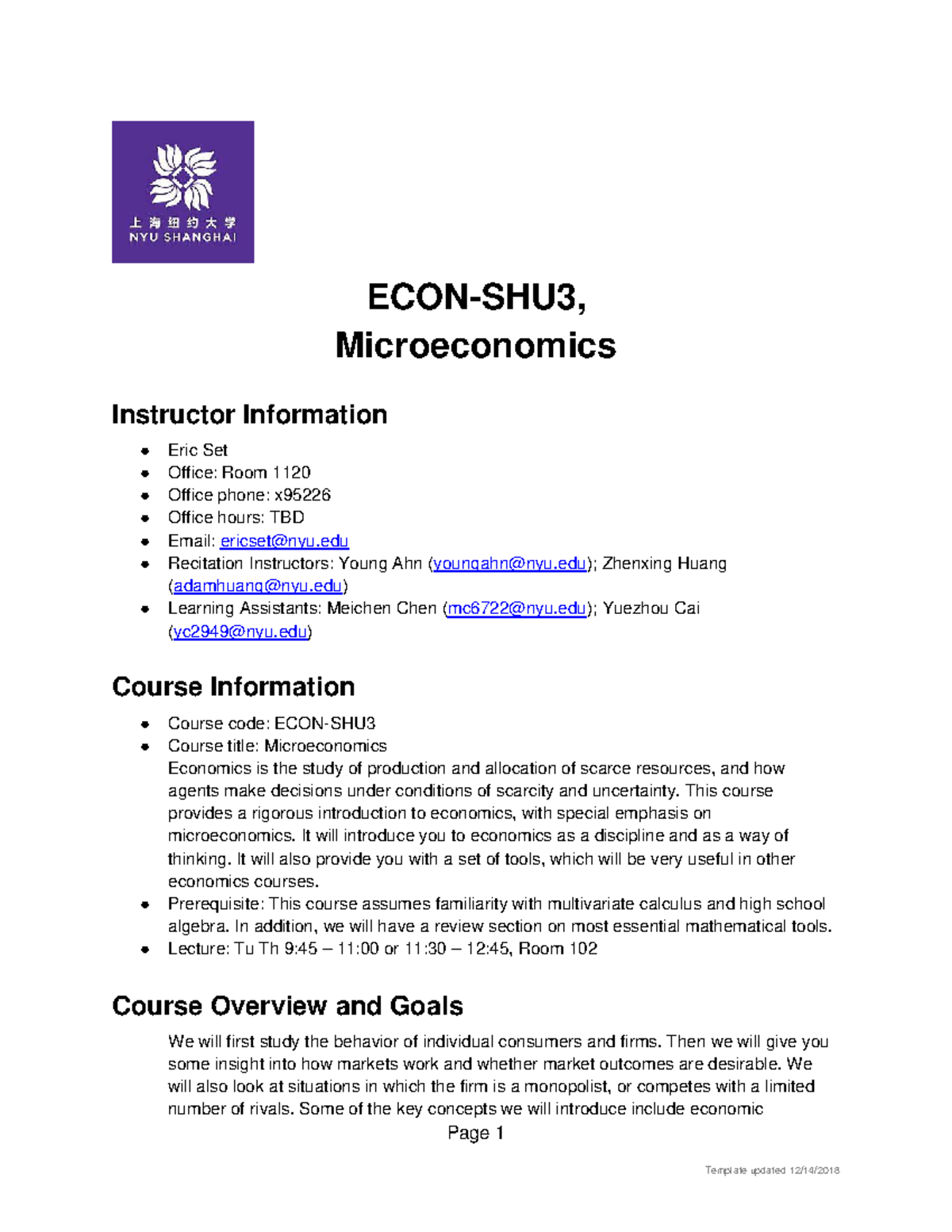 ECON 3 syllabus - Page 1 ECON-SHU3, Microeconomics Instructor ...