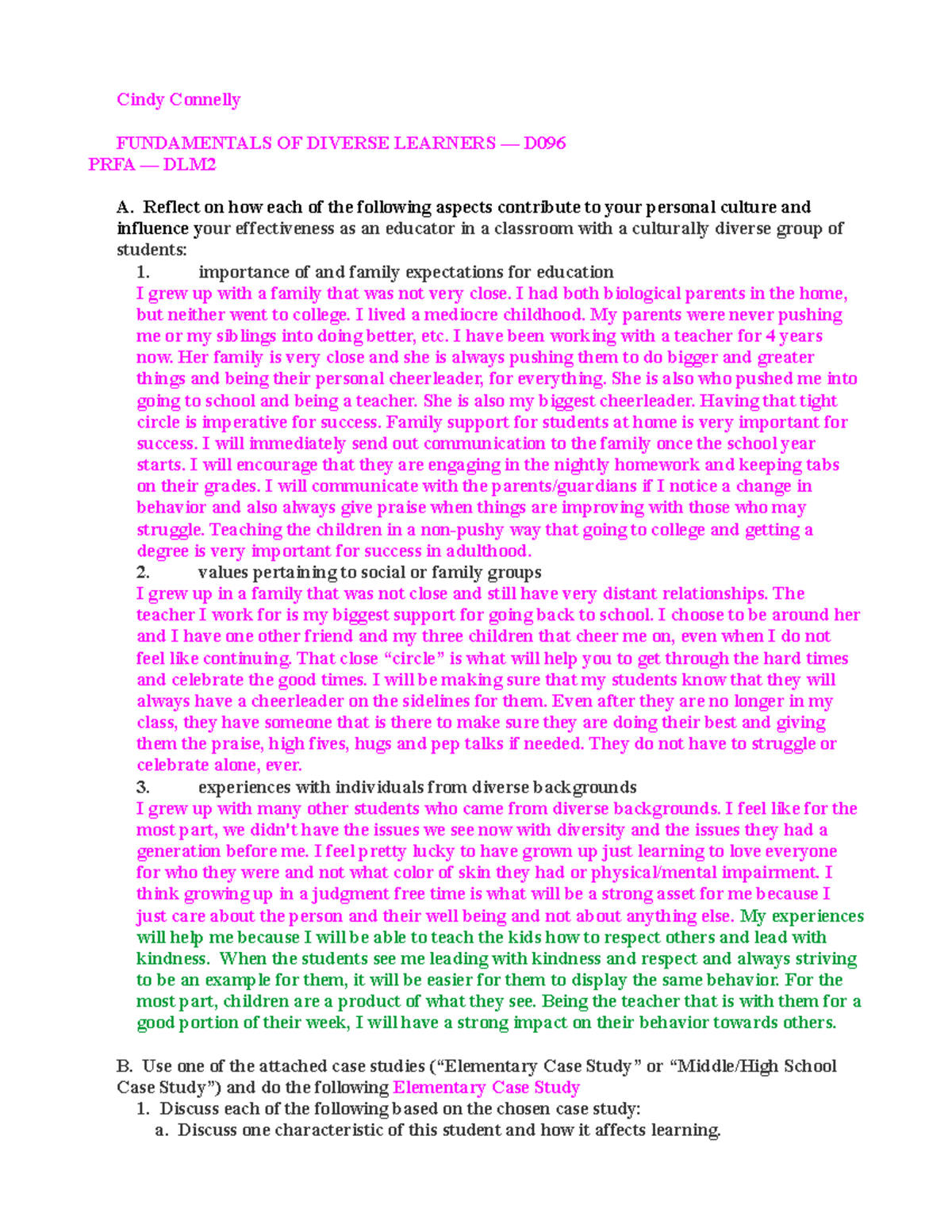 D096 Task 1 - Passed first try - Cindy Connelly FUNDAMENTALS OF DIVERSE ...