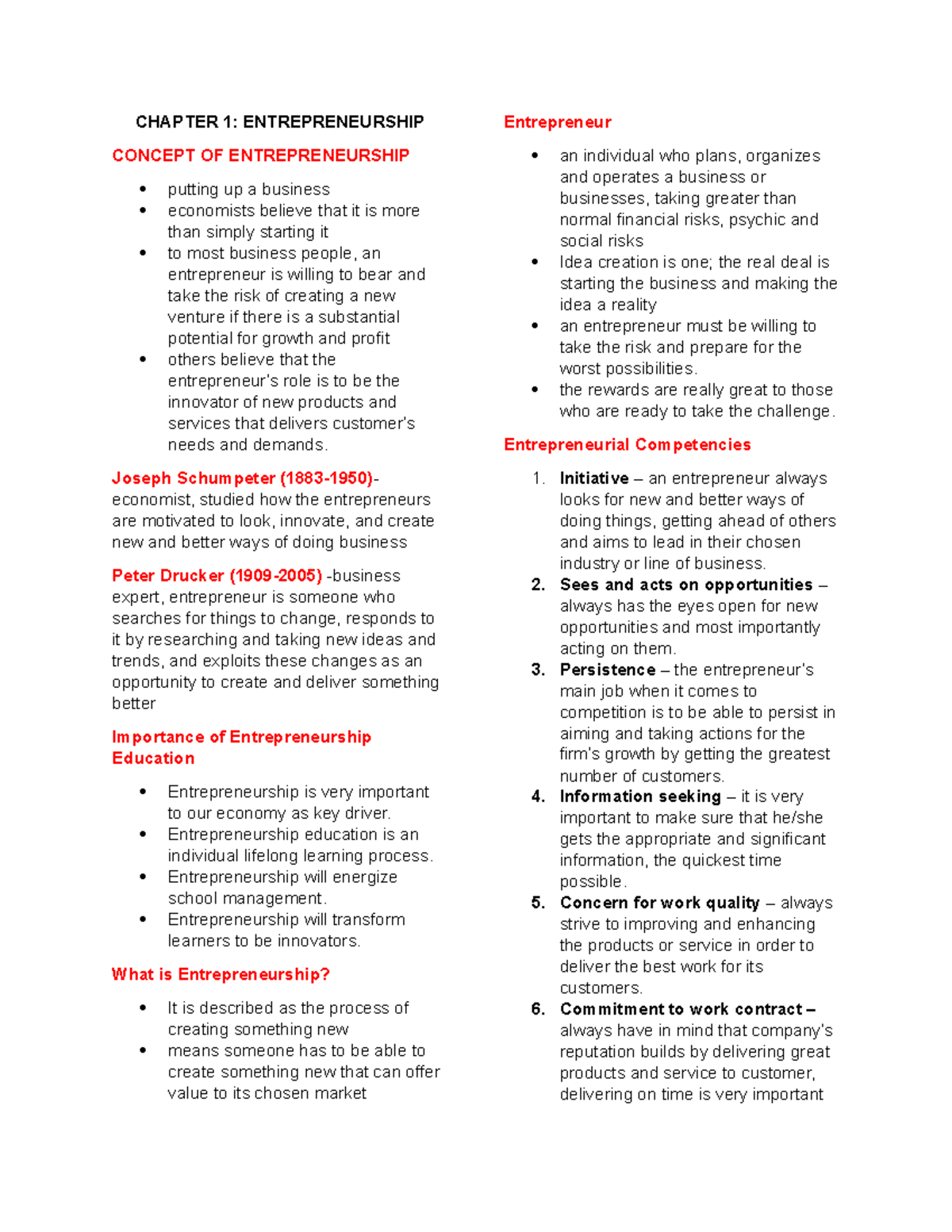 Entrep 1ST Quarter Reviewer - CHAPTER 1: ENTREPRENEURSHIP CONCEPT OF ...