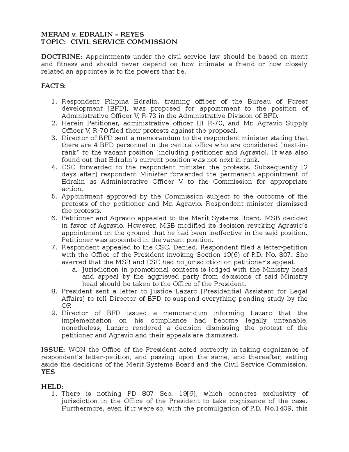 2. Meram vs Edralin - Administrative Law - MERAM v. EDRALIN – REYES ...