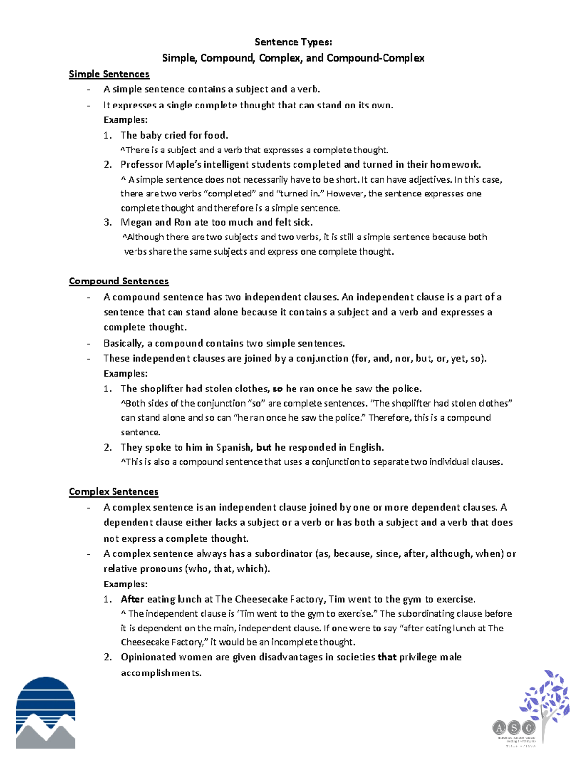 Sentence Types 1 - Sentence Types: Simple, Compound, Complex, and ...