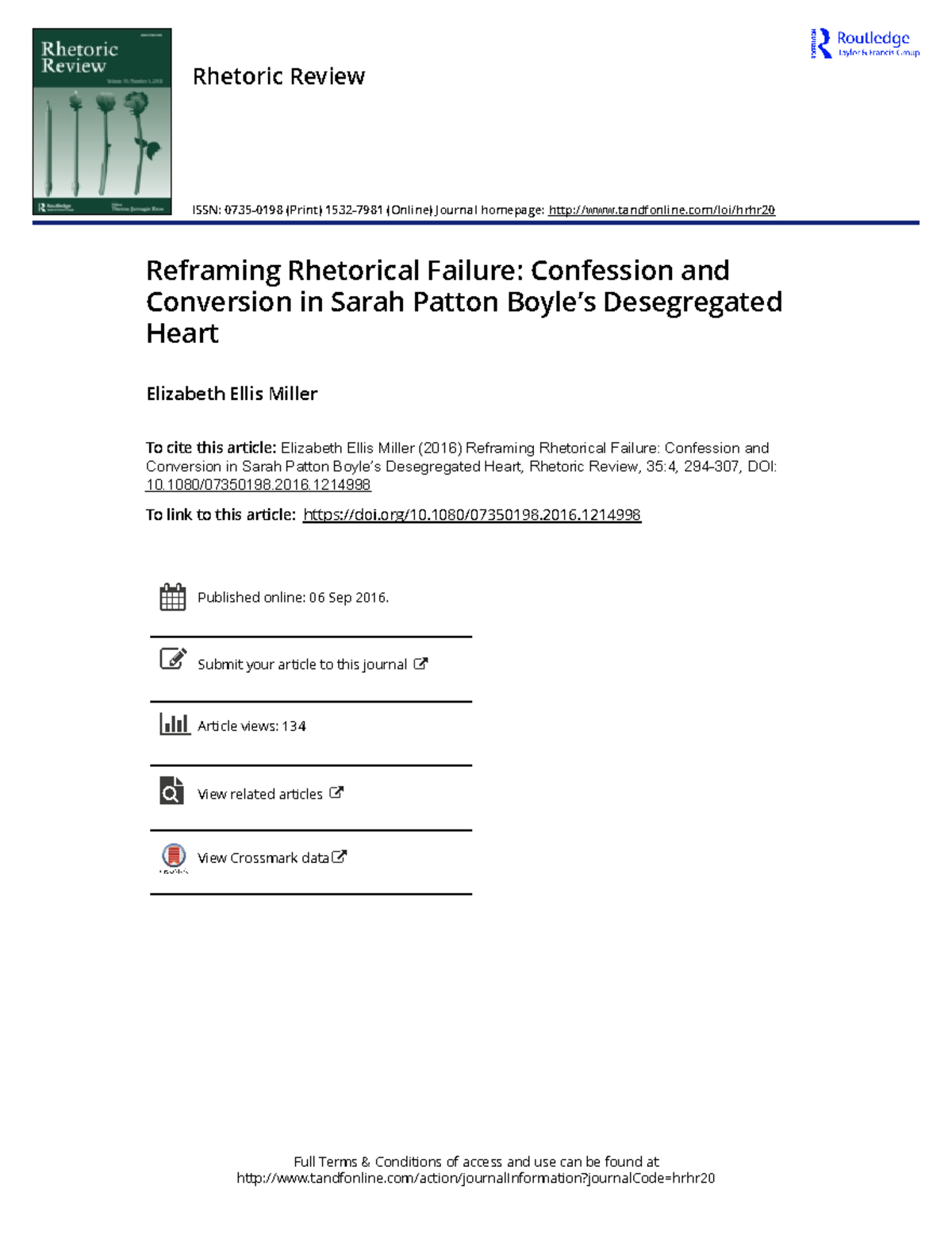 Reframing Rhetorical Failure Confession and Conversion in Sarah Patton ...