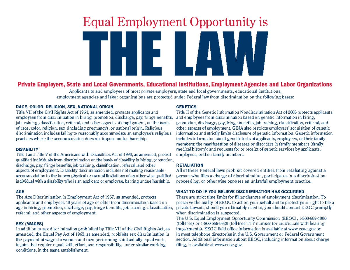 Eeopost - Equal Employment Opportunity is THE LAW Private Employers ...