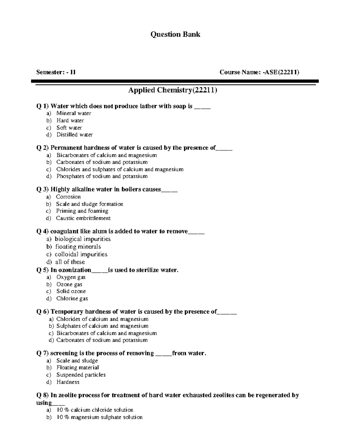 Applied Chemistry 22211 - Question Bank Semester: - II Course Name ...