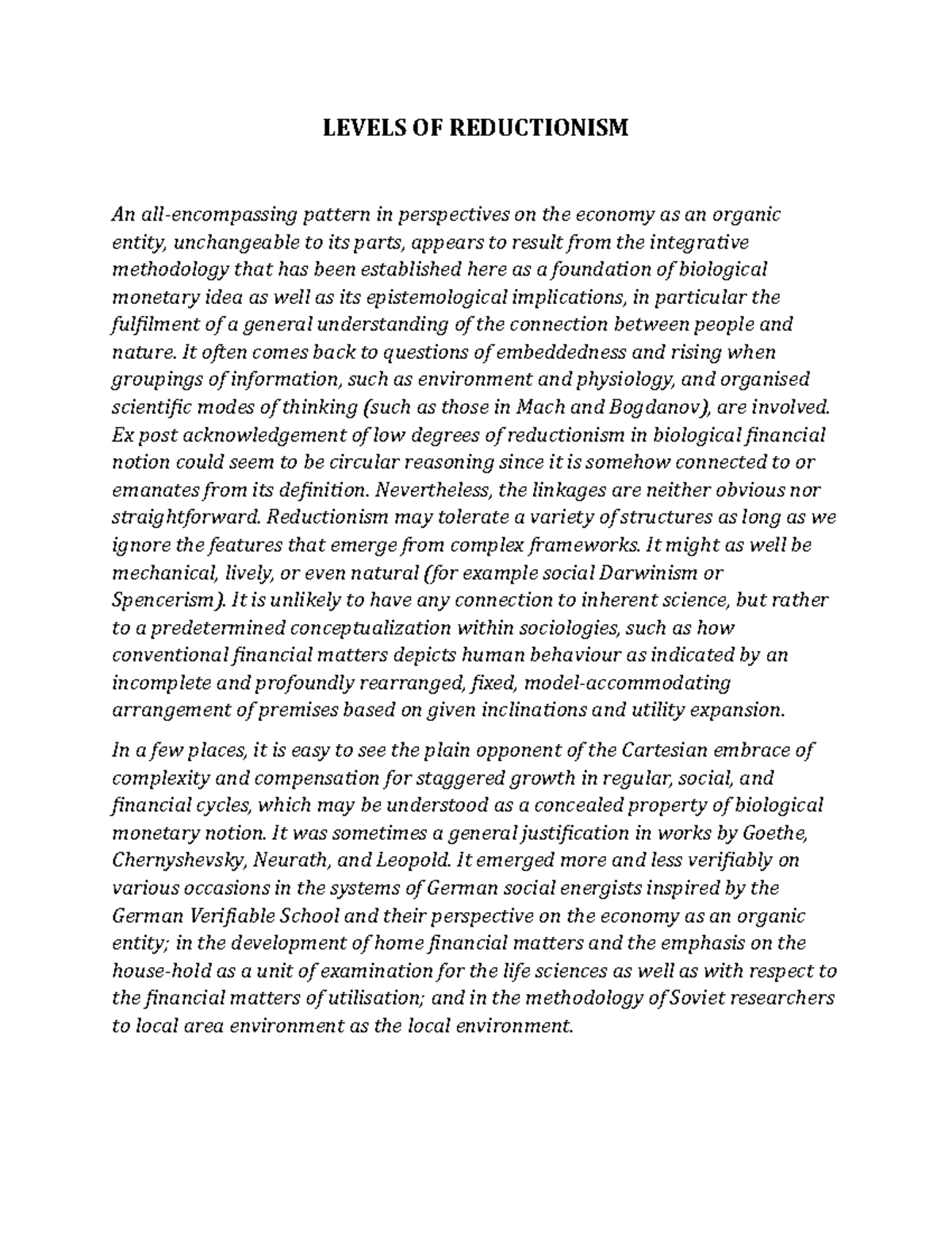 Levels OF Reductionism - LEVELS OF REDUCTIONISM An all-encompassing ...