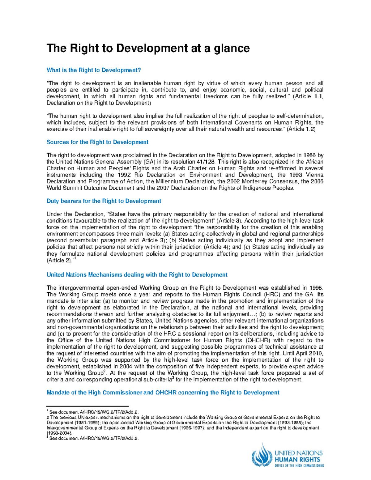 The RTD - Notes - The Right to Development at a glance What is the ...