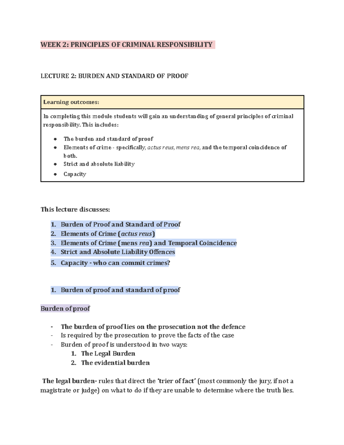 WEEK 2 Principles of Criminal Responsibility - WEEK 2: PRINCIPLES OF ...