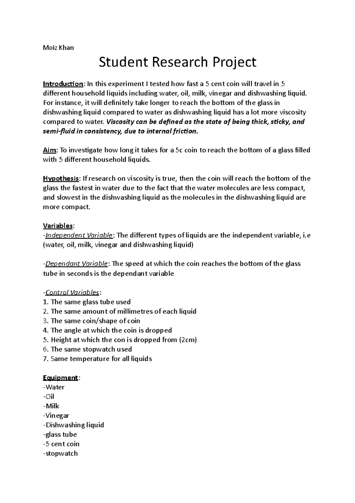 SRP - Chemicals - Moiz Khan Student Research Project Introduction: In ...
