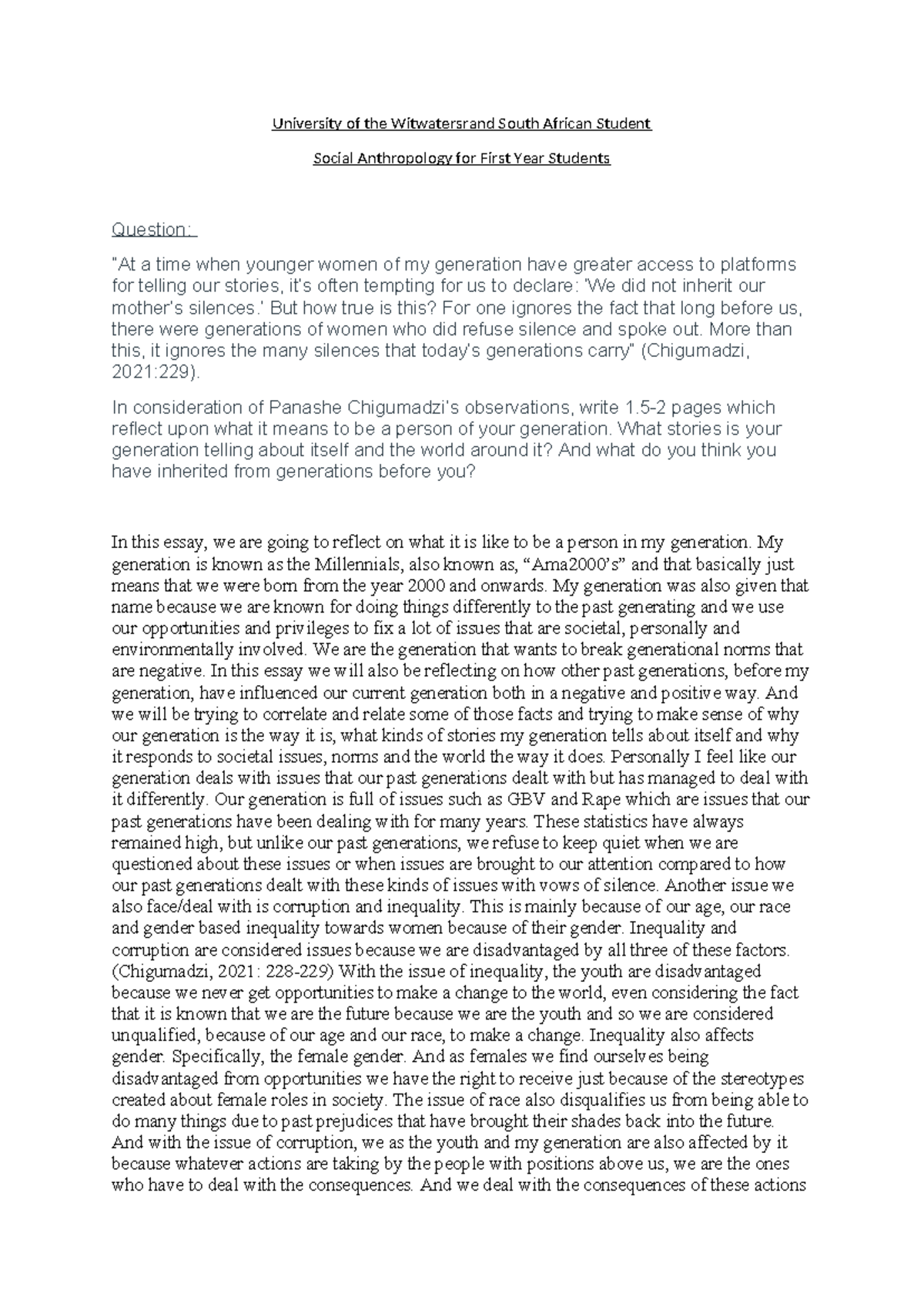 Social Anthropology for First Year Students - WITS Student - University ...