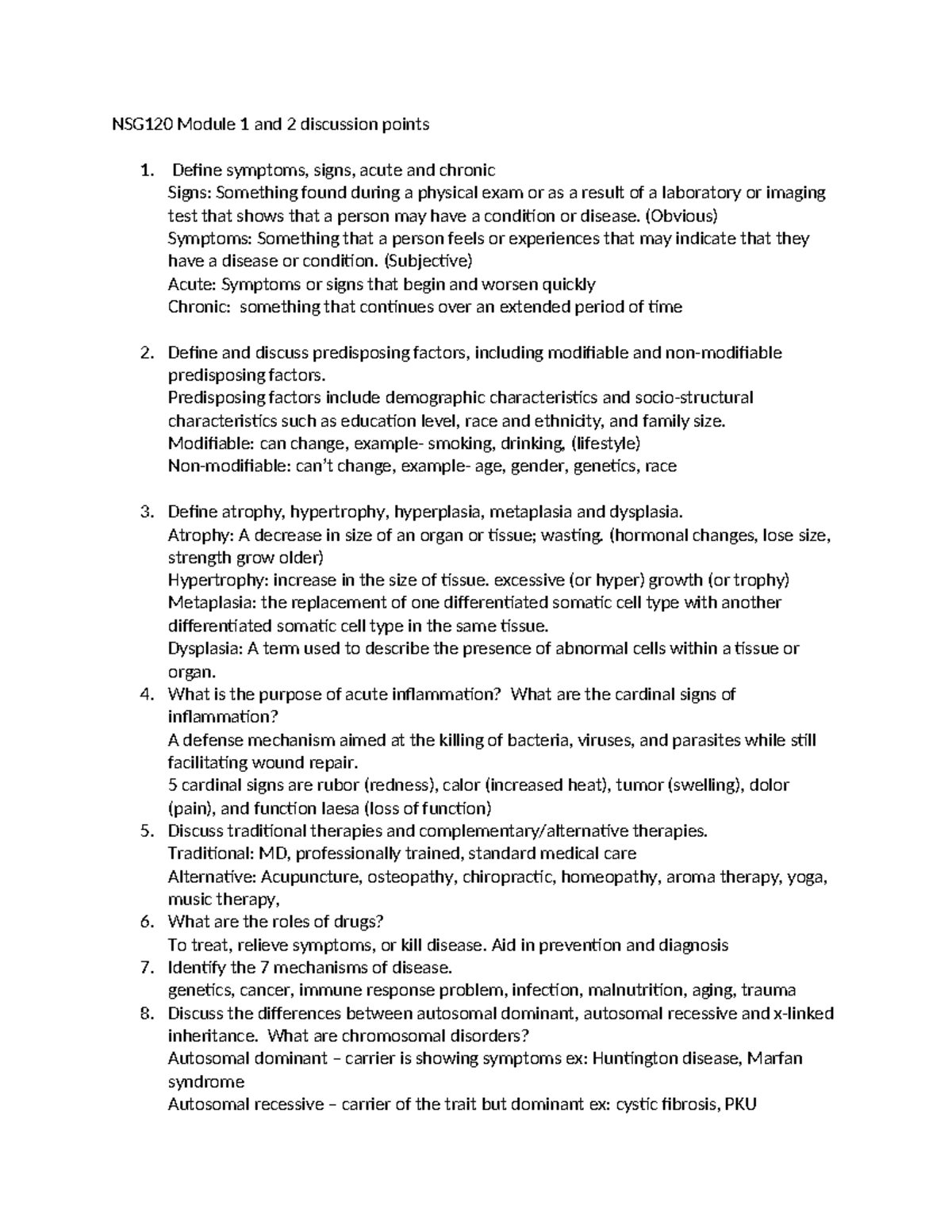 NSG120 Modules 1 and 2 Discussion Points - NSG120 Module 1 and 2 ...