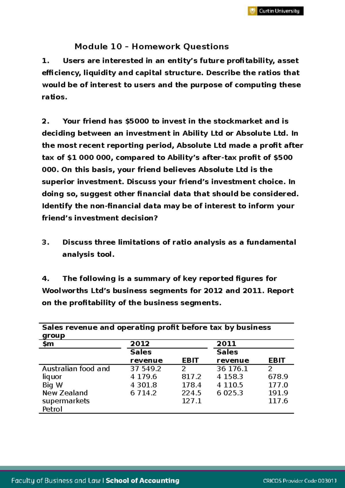 ACCT1002 M10 Homework Questions - Module 10 – Homework Questions Users ...