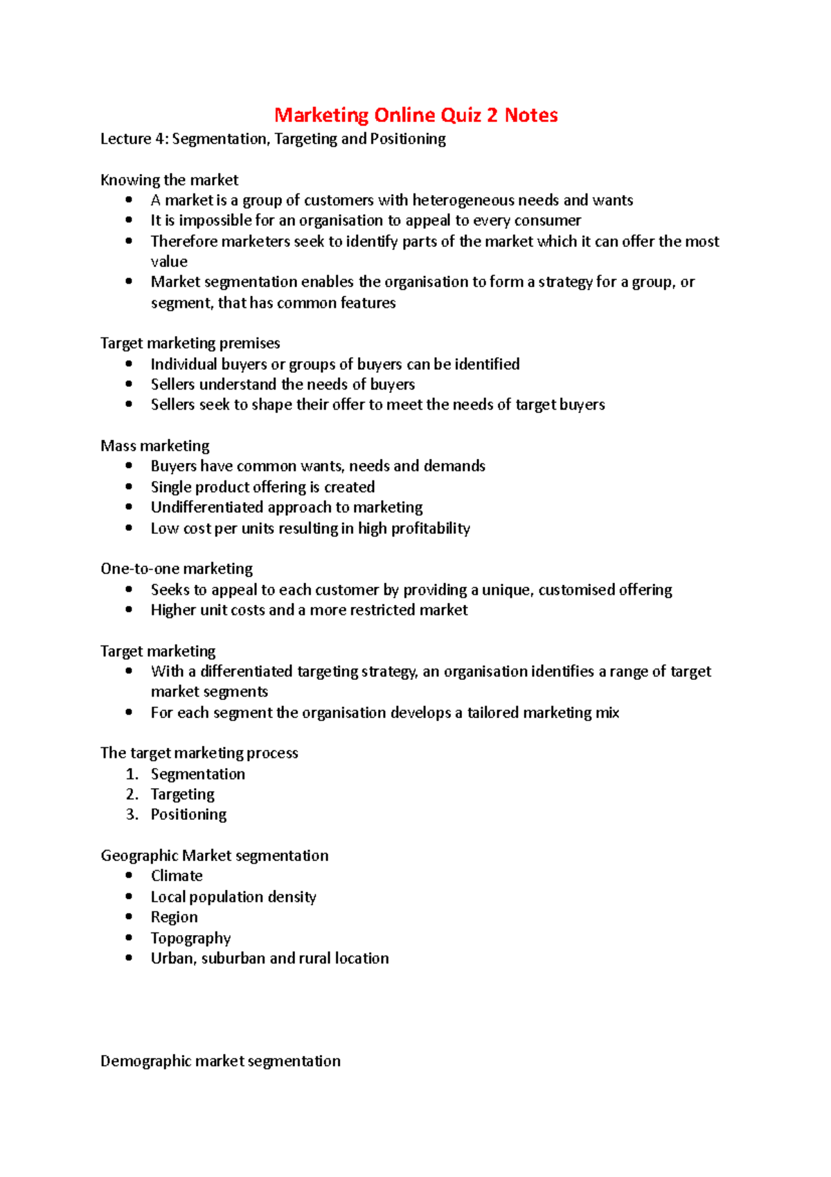 Marketing Online Quiz 2 Notes - Marketing Online Quiz 2 Notes Lecture 4 ...