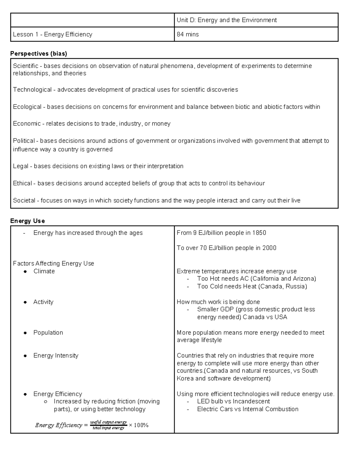 Energy Efficiency - Practice problems + Review - Unit D: Energy and the ...