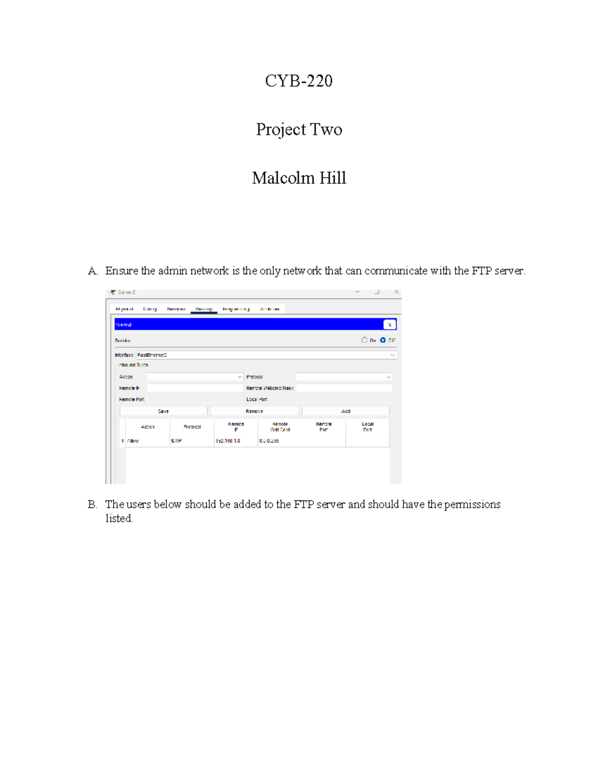 Cyb Cyb Coursework Cyb Project Two Malcolm Hill A Ensure The Admin Network Is The Only