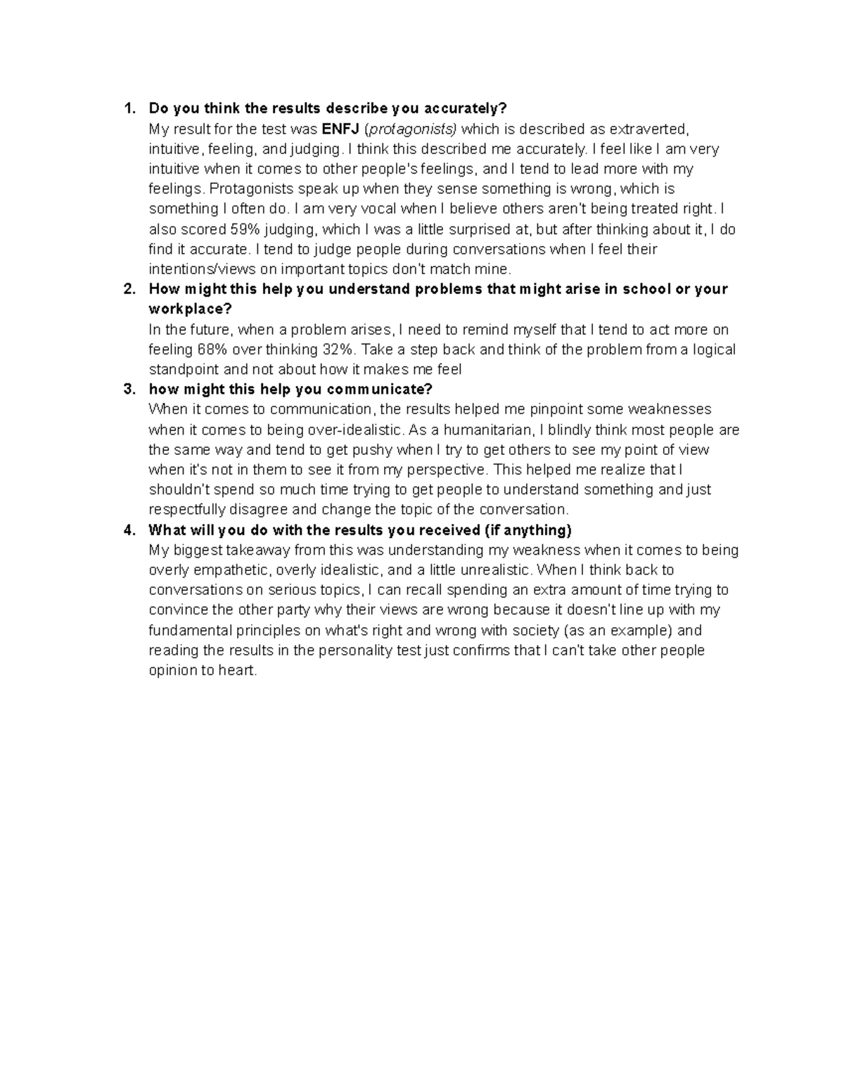 NR103 Week 4 3-Minute Thought - Do you think the results describe you ...