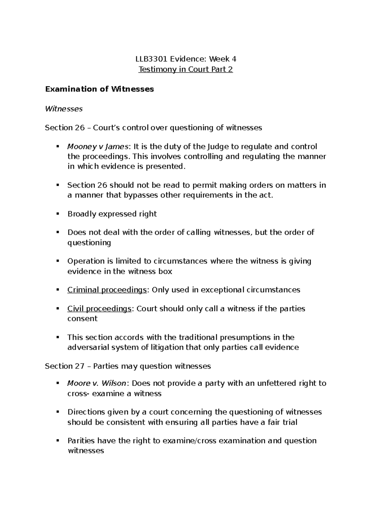 Evidence Week 4 - LLB3301 Evidence: Week 4 Testimony in Court Part 2 ...