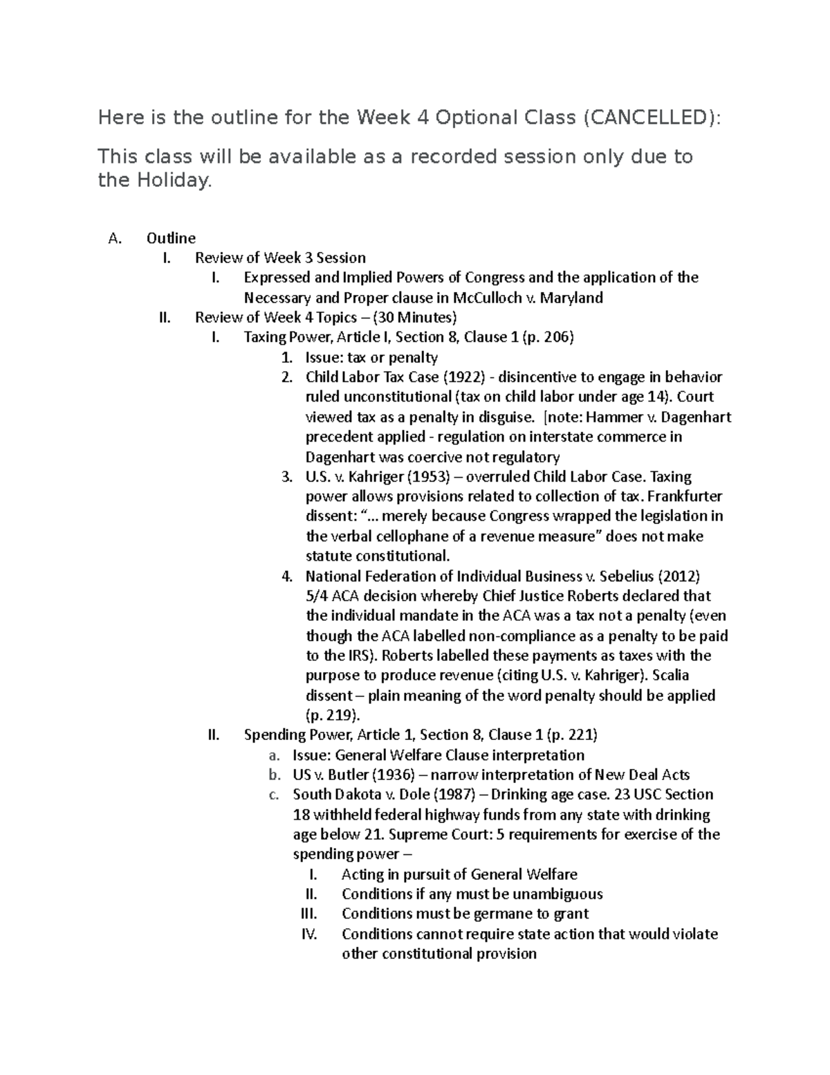 W4 optional class - Here is the outline for the Week 4 Optional Class ...