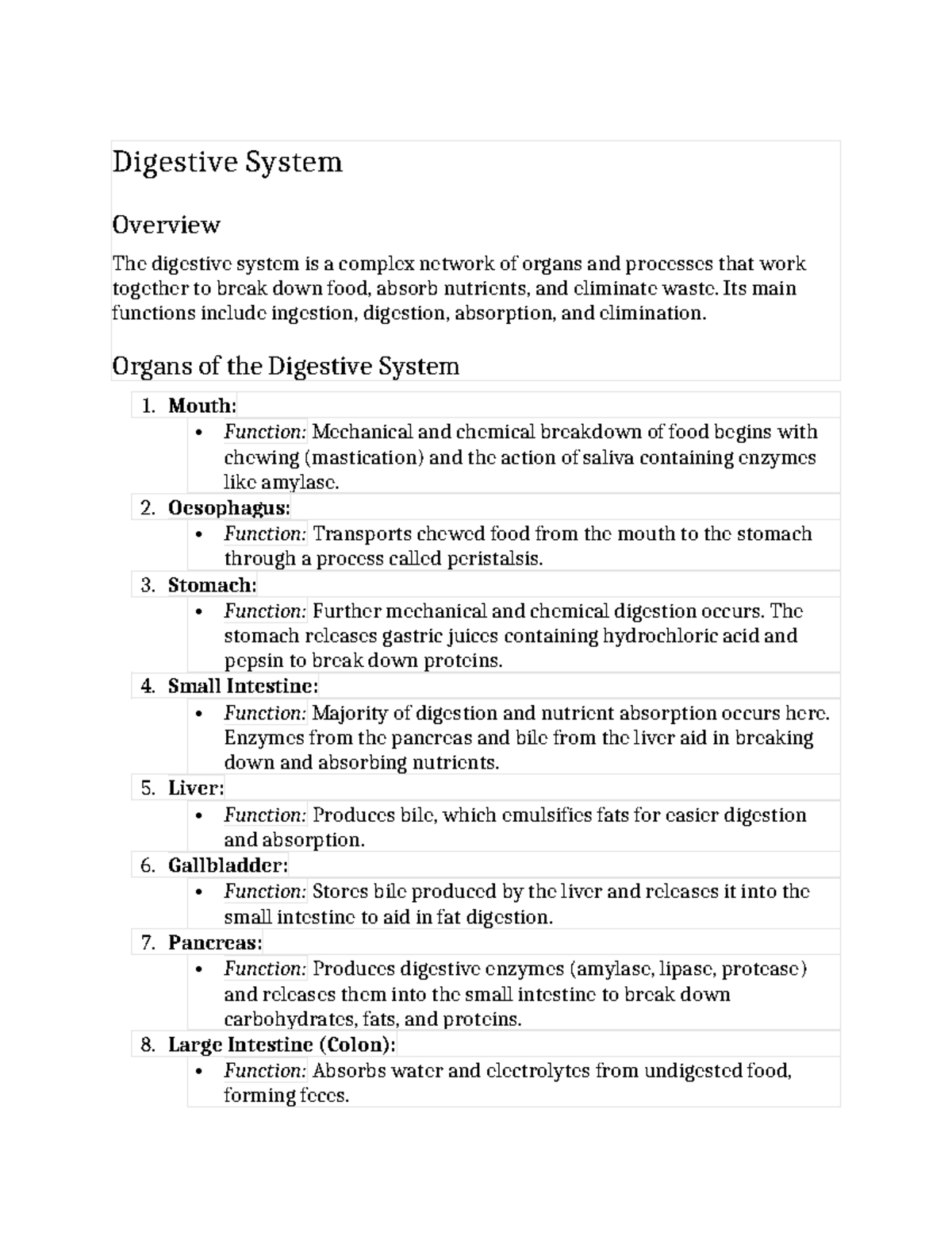 Digestive System - Digestive System Overview The digestive system is a ...