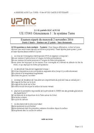 Annale CC1 corrigé - Annales 1ST002 2022 Examen type 1ST L’ensemble des questions représente un ...