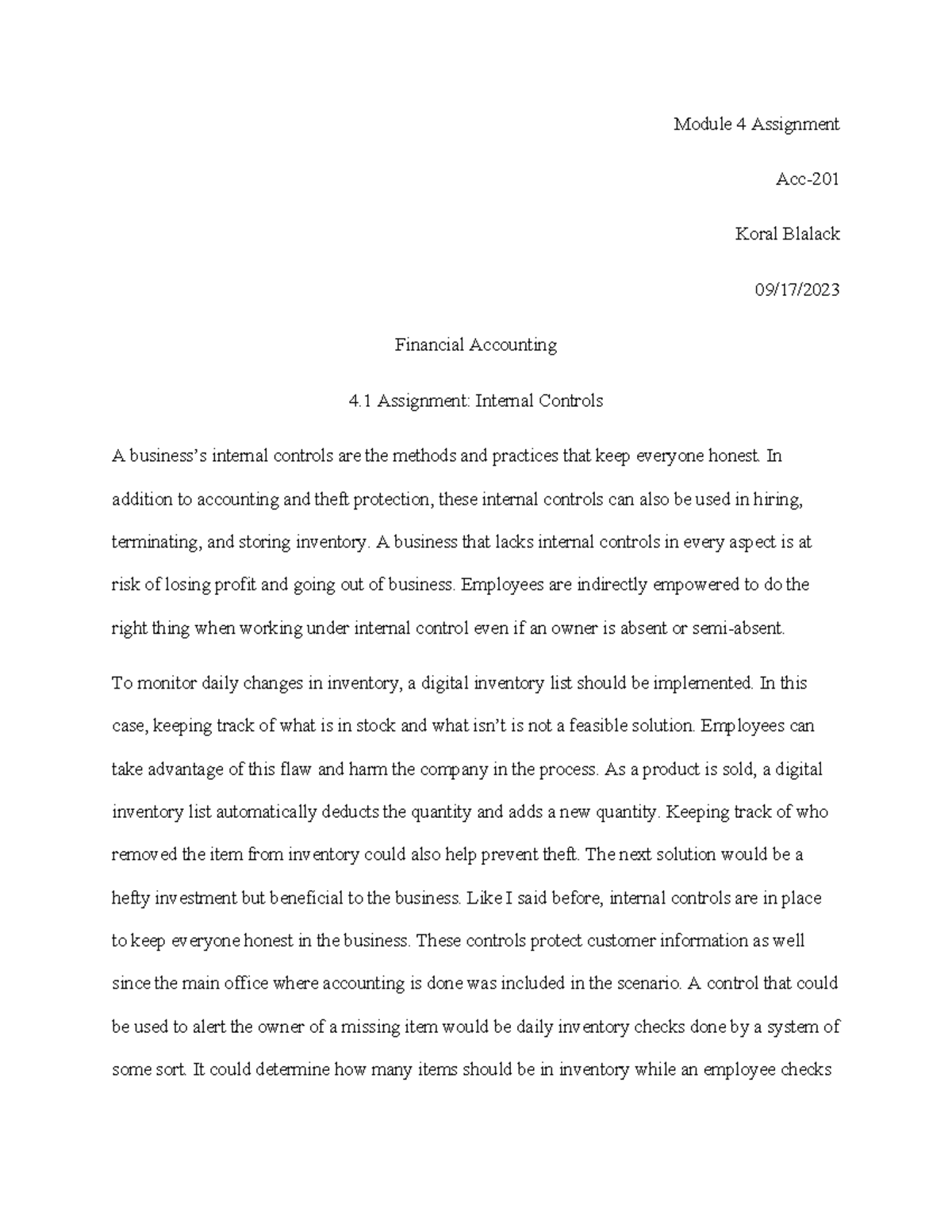 Financial Accounting 4.1 Assignment - Module 4 Assignment Acc- Koral ...