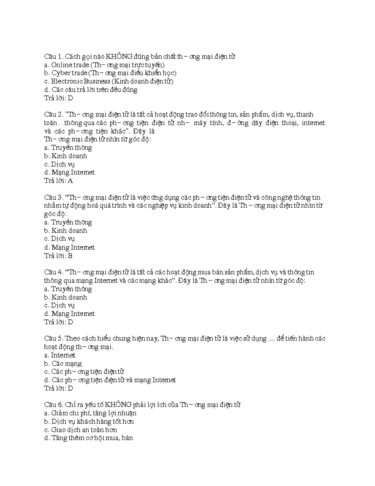 Internet Câu-hỏi-trắc-nghiệm-thương-mại-điện-tử - C©u 1. C ̧ch gäi nμo KH¤NG ®óng b¶n chÊt th− ¬ ...