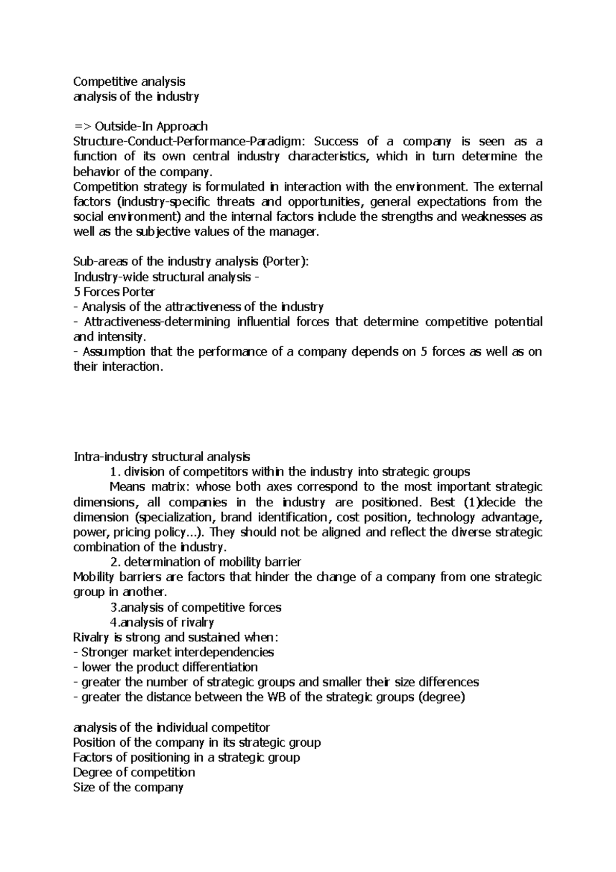 Competitive analysis - Management Notes - Competitive analysis analysis ...