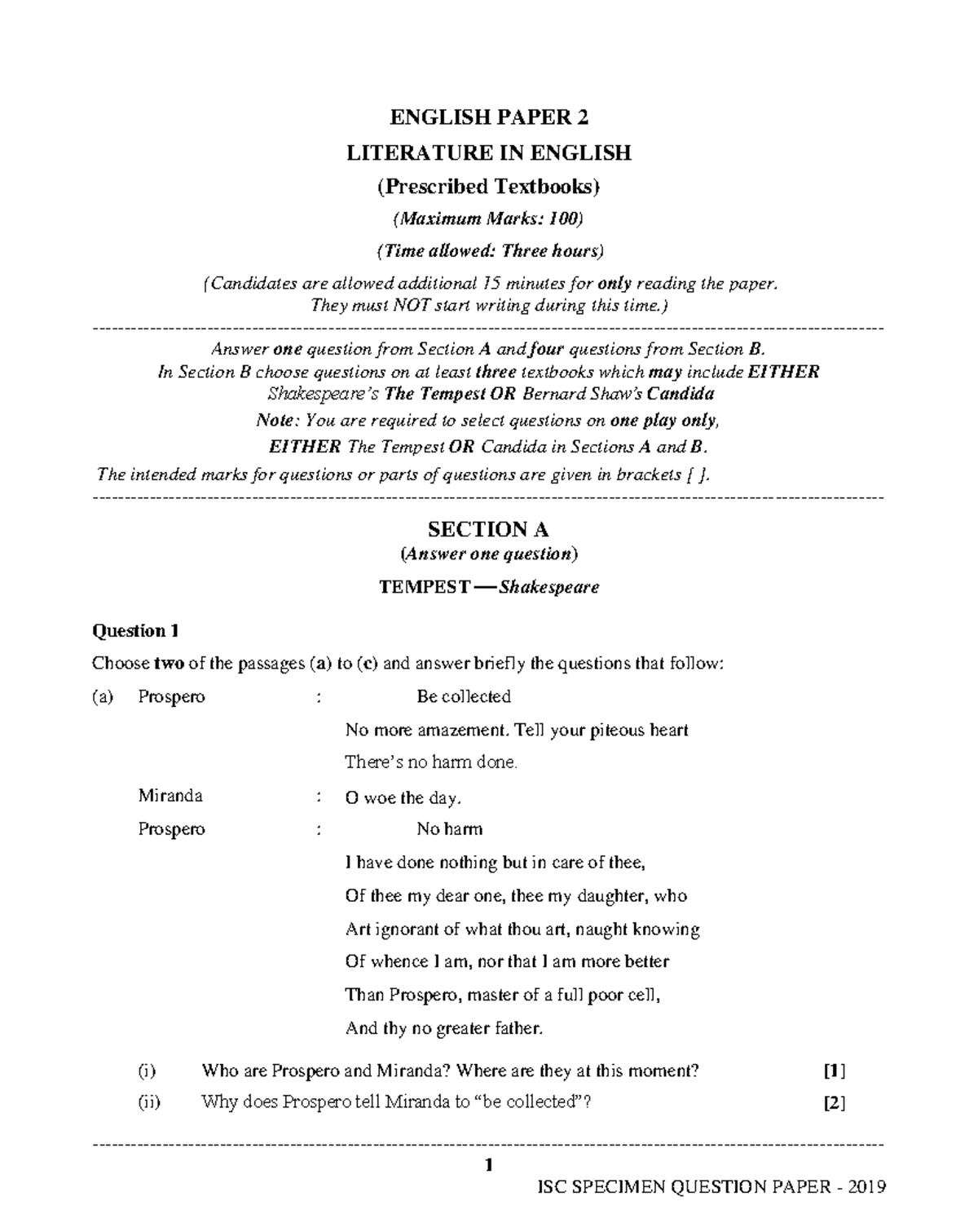 English Paper 2 - 1 V ENGLISH PAPER 2 LITERATURE IN ENGLISH (Prescribed ...