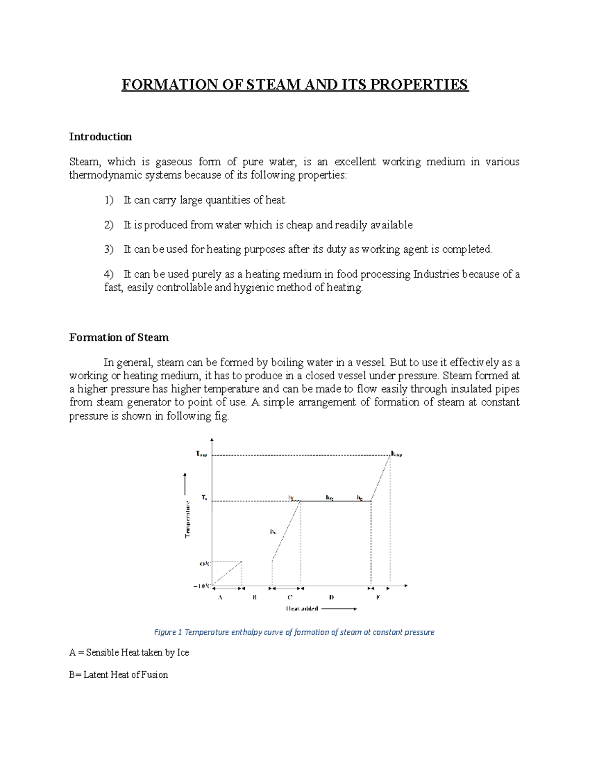 Notes - FORMATION OF STEAM AND ITS PROPERTIES Introduction Steam, which ...