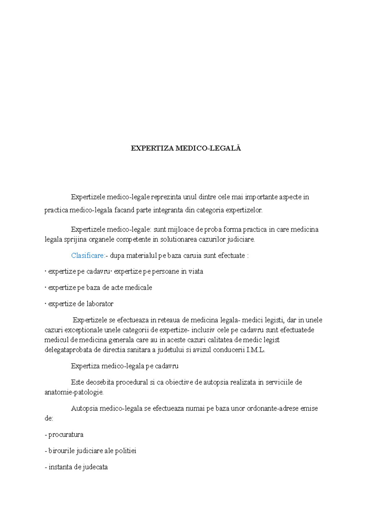 Expertiza medico-legala - EXPERTIZA MEDICO-LEGALĂ Expertizele medico ...