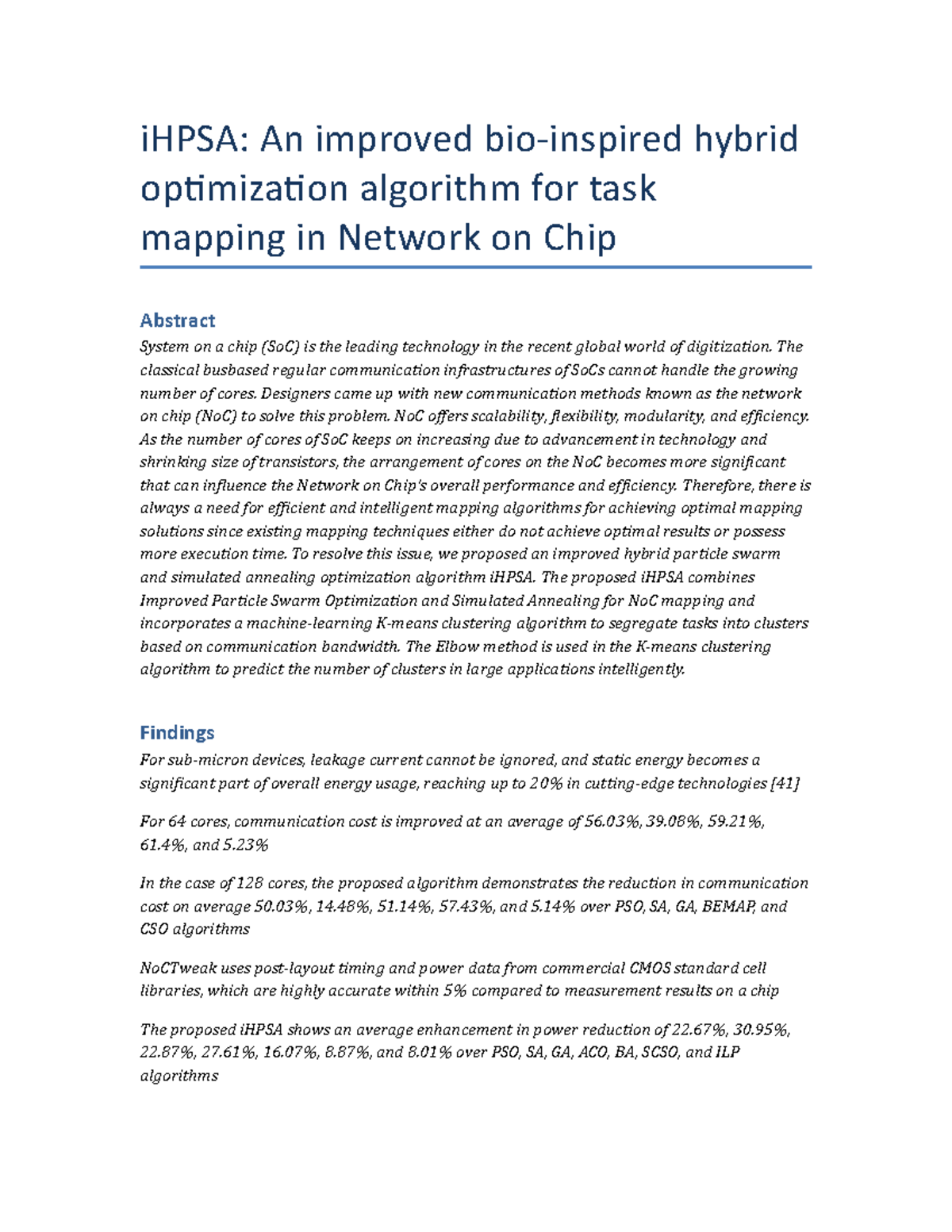 I Hpsa An Improved Bio Inspired Hybrid Optimization Algorithm For Task Mapping In Network On 9147