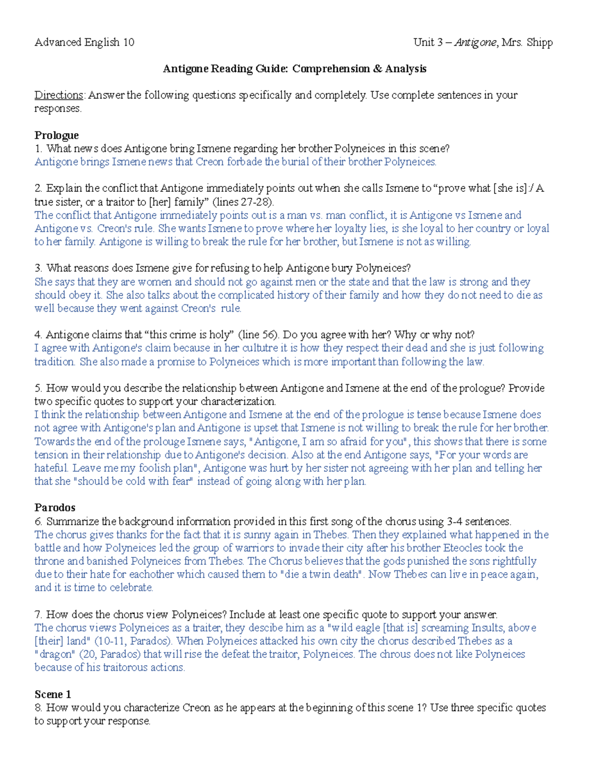 Antigone- Adv Eng. 10- diane - Advanced English 10 Unit 3 – Antigone ...