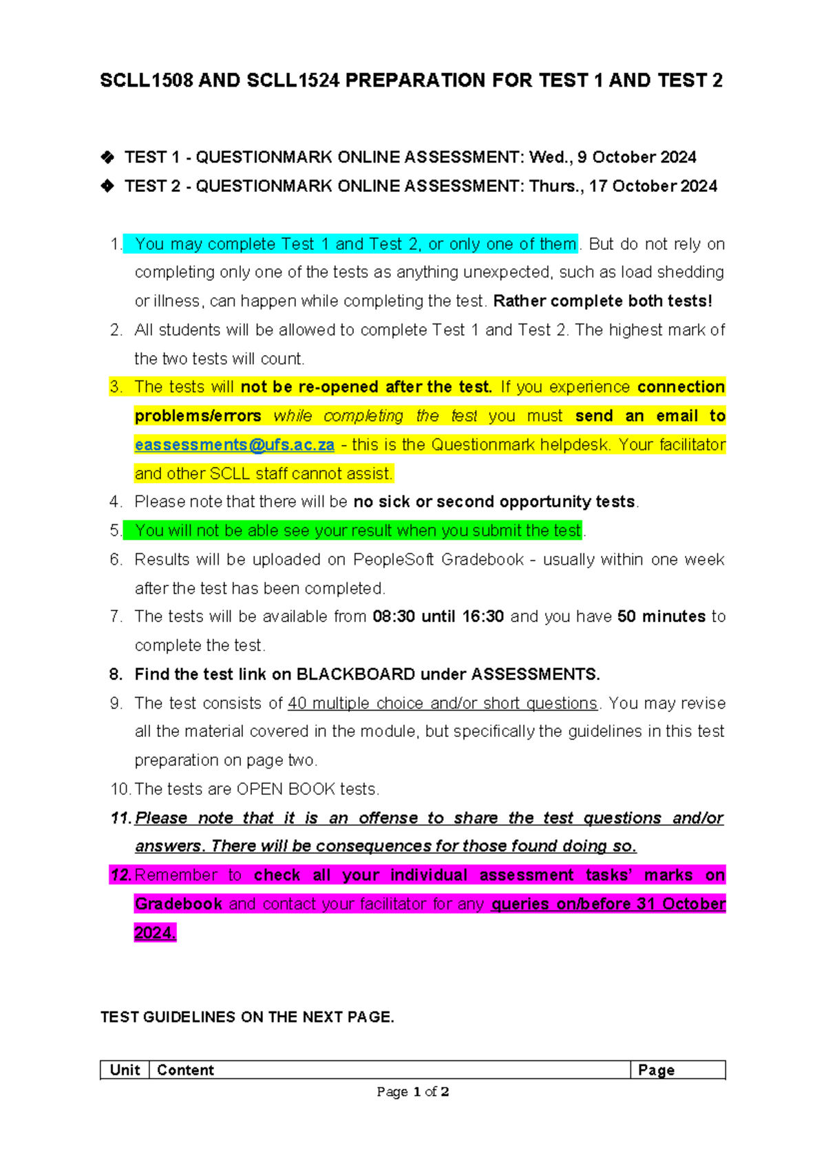 SCLL1508 and SCLL1524 Tests 1 and 2 Preparation - SCLL1508 AND SCLL1524 ...