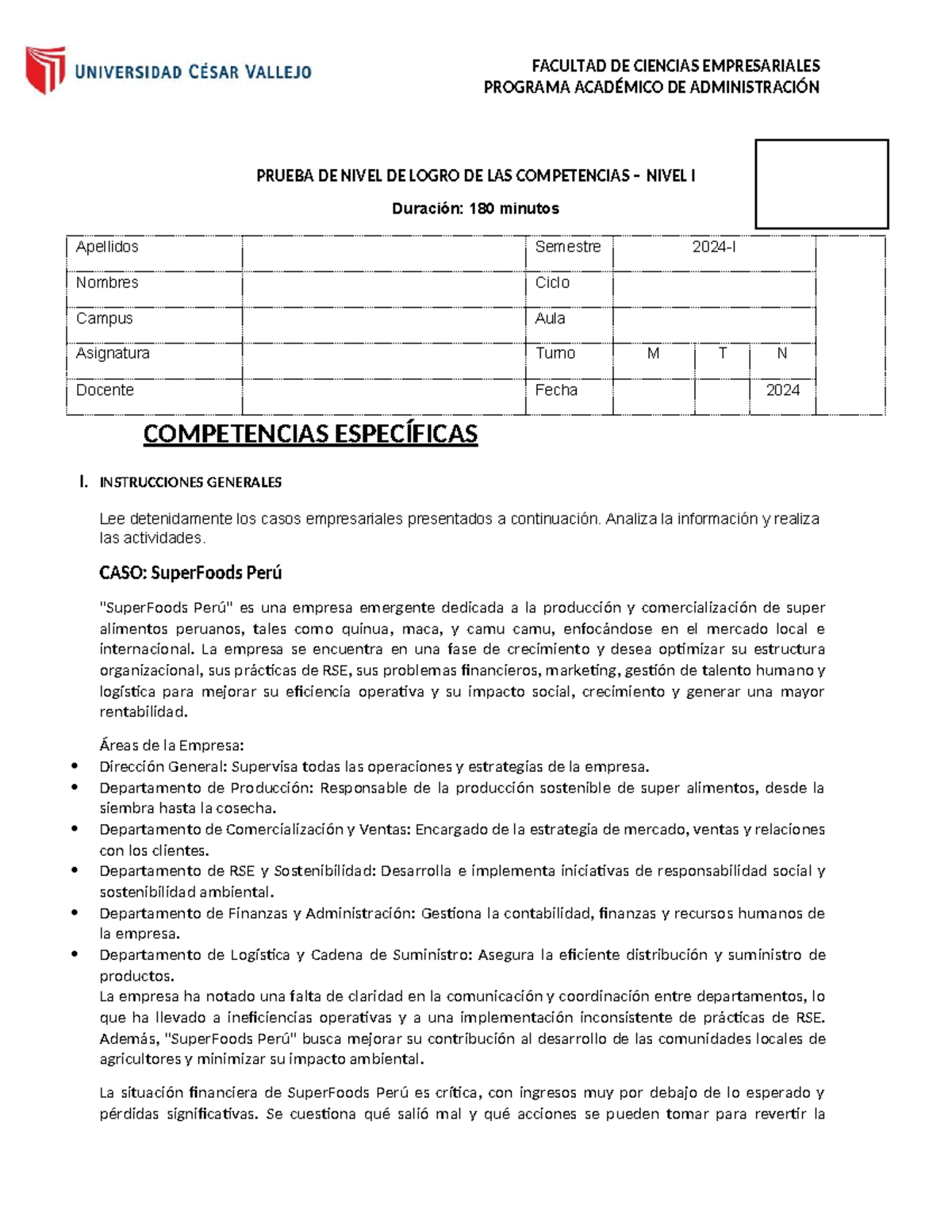 PNL- Nivel I 2024-1 (1) (Reparado) - PROGRAMA ACADÉMICO DE ADMINISTRACIÓN PRUEBA DE NIVEL DE ...