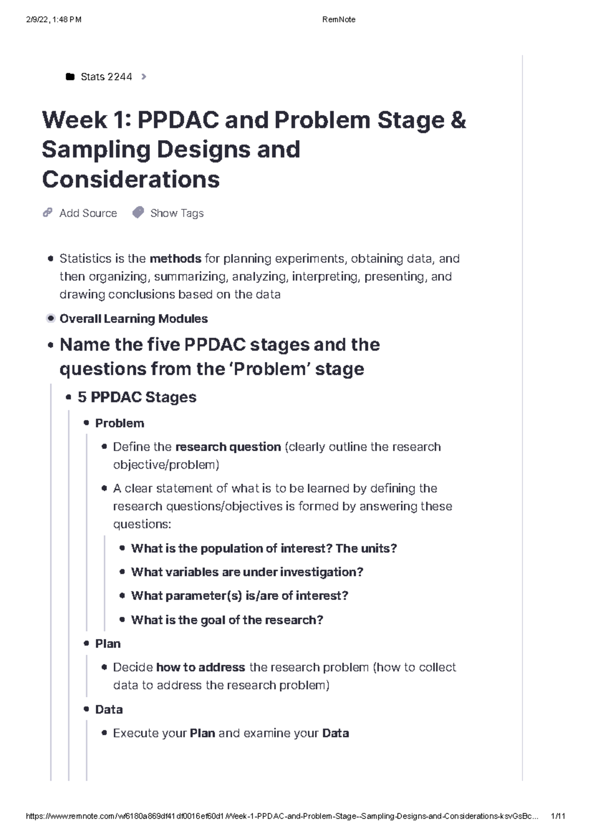 Week 1 Ppdac and Problems Sampling - Stats 2244 Add Source Show Tags ...