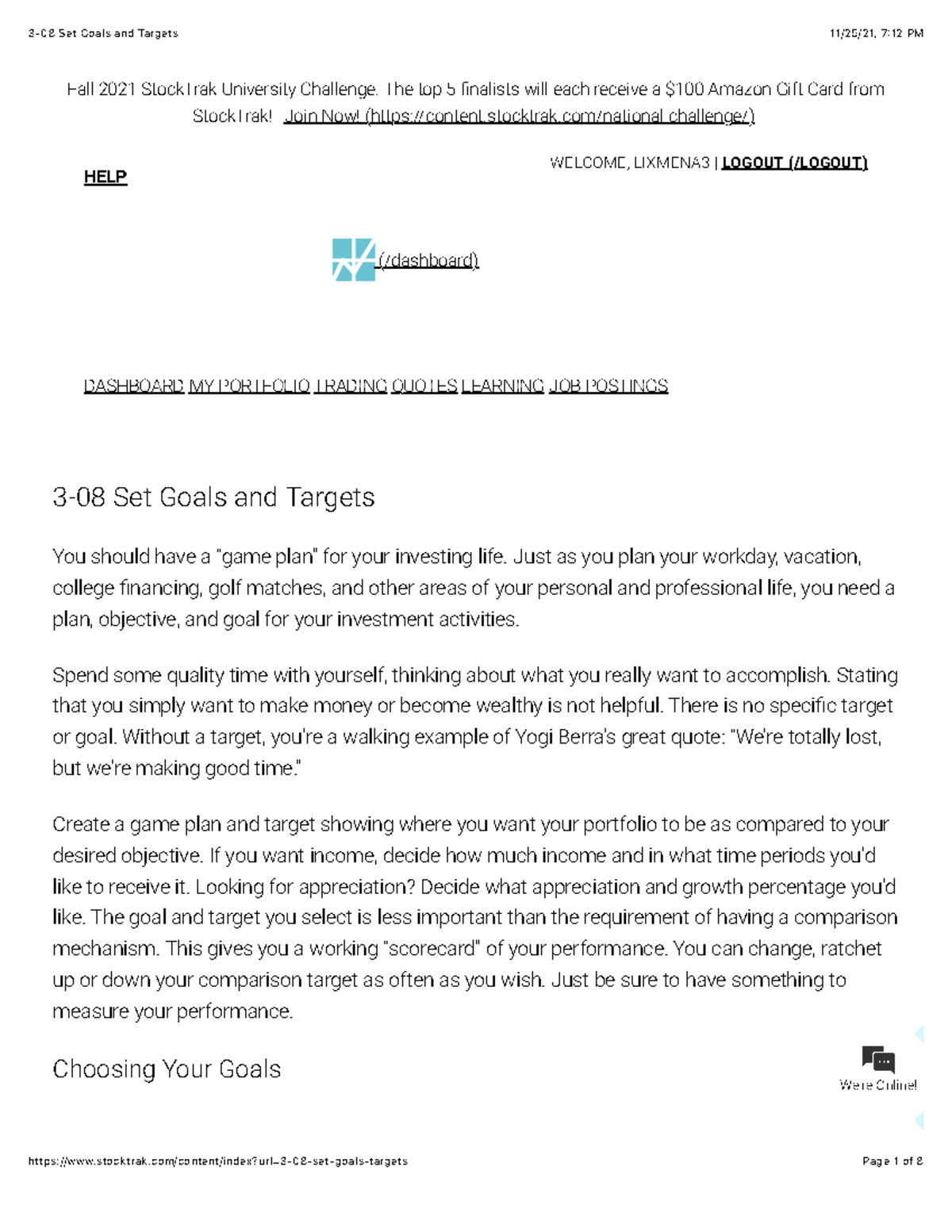 3-08 Set Goals and Targets - Just as you plan your workday, vacation ...