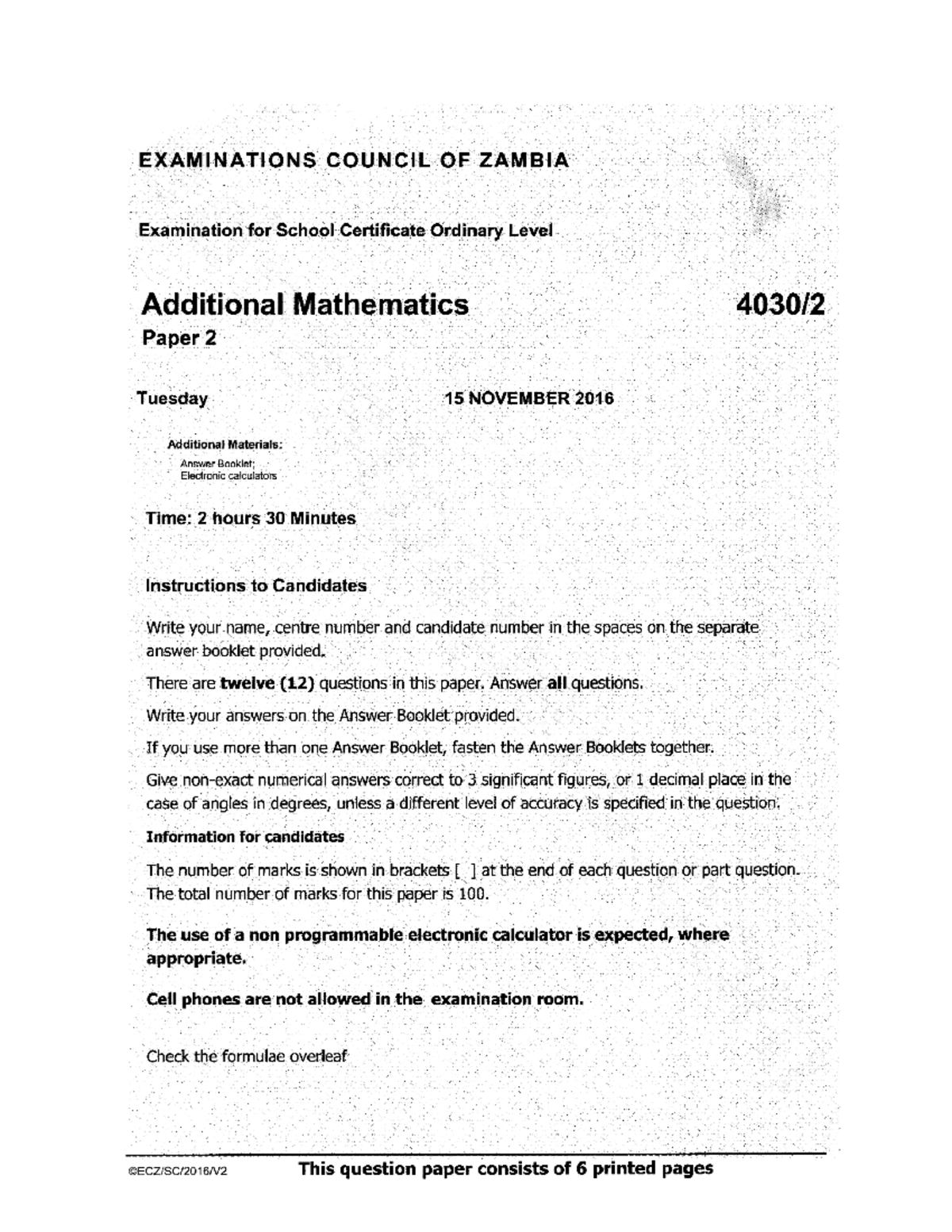 2016 Additional Mathematics Paper 2 Past Paper - business mathematics ...