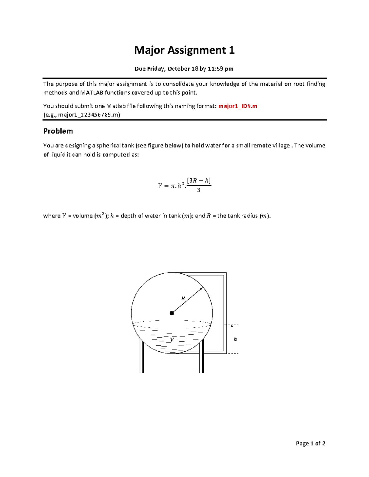 Major Assignment 1 - Page 1 of 2 Major Assignment 1 Due Friday, October ...