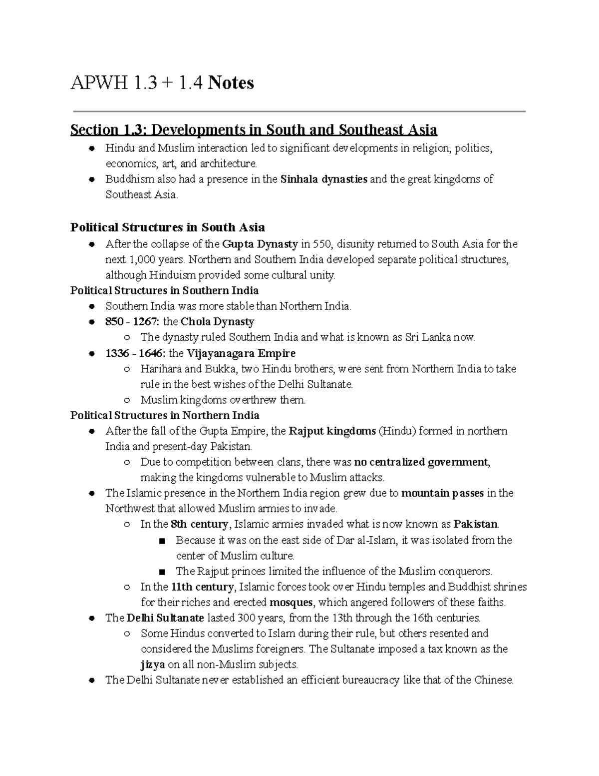 AP World 1.3 + 1.4 Notes - APWH 1 + 1 Notes Section 1: Developments in ...