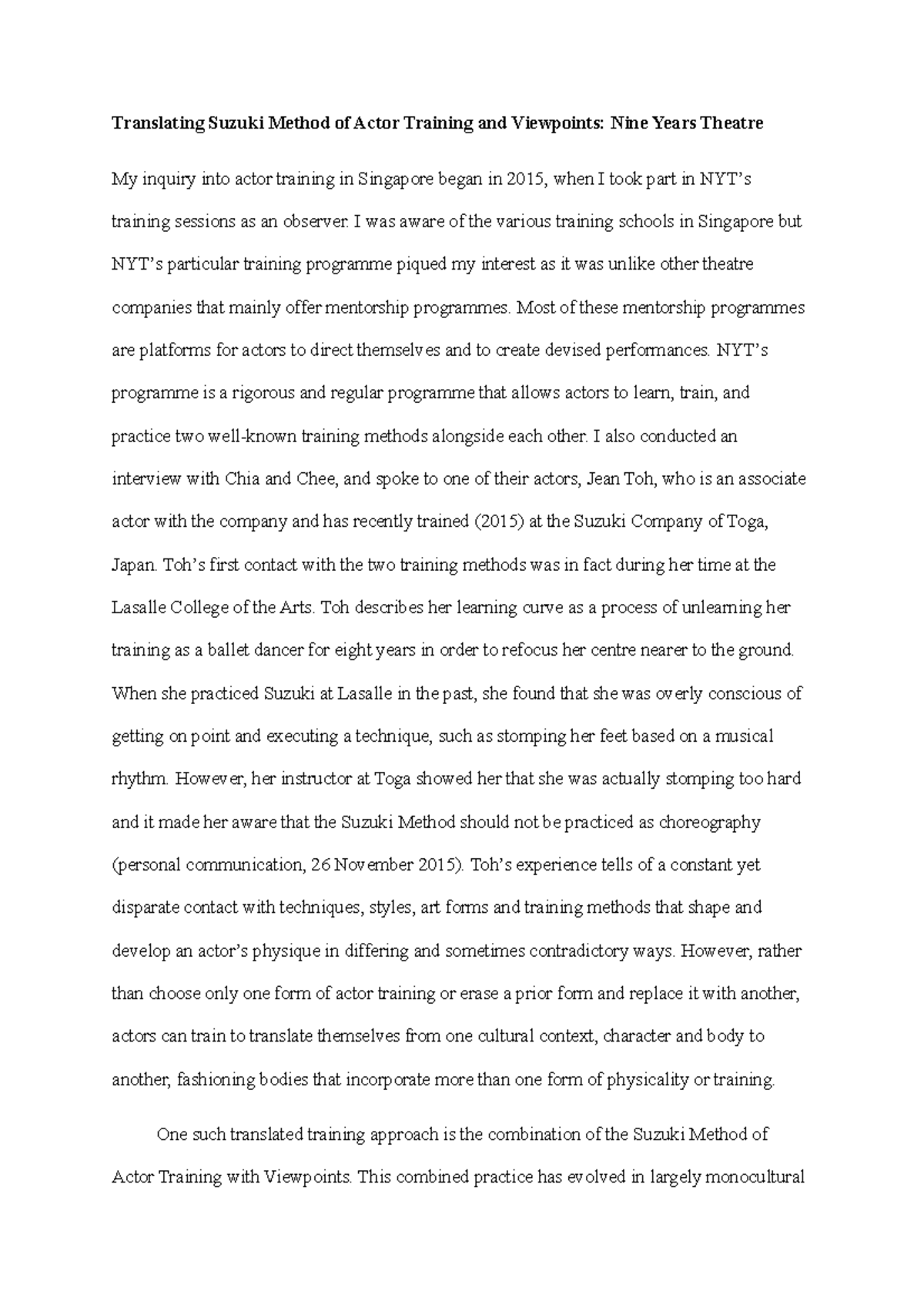 Translating Suzuki Method of Actor Training and Viewpoints - I was ...