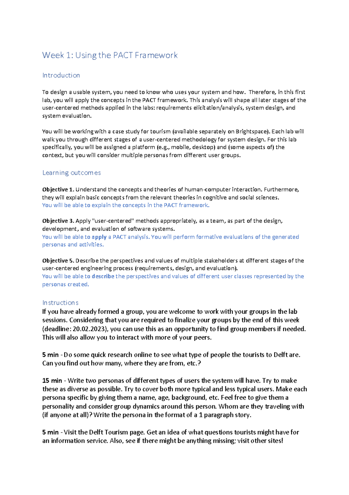 1 PACT Instructions 2 - Week 1: Using the PACT Framework Introduction To design a usable system ...