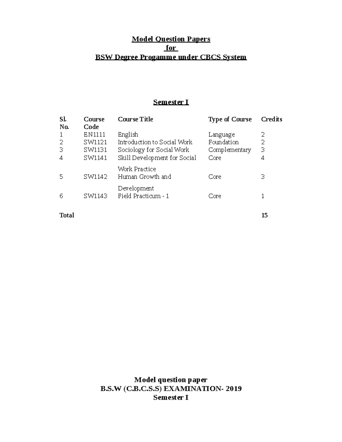 11560925661 - Research - Model Question Papers for BSW Degree Progamme ...