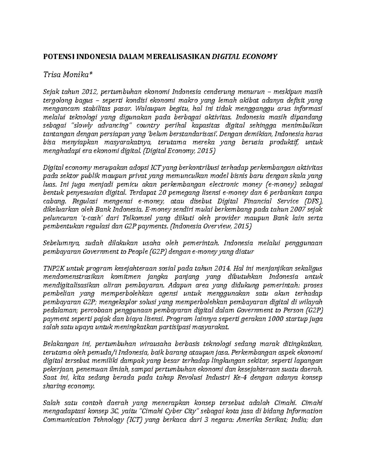 Potensi Indonesia Dalam Merealisasikan Digital Economy - POTENSI ...