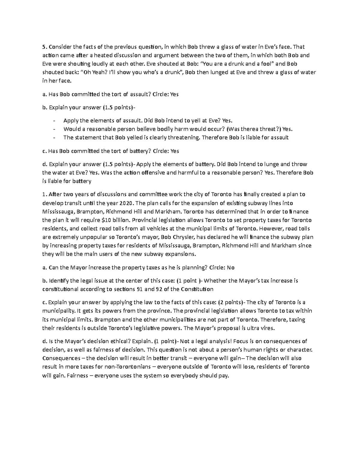 Law122 practice questions - Consider the facts of the previous question ...