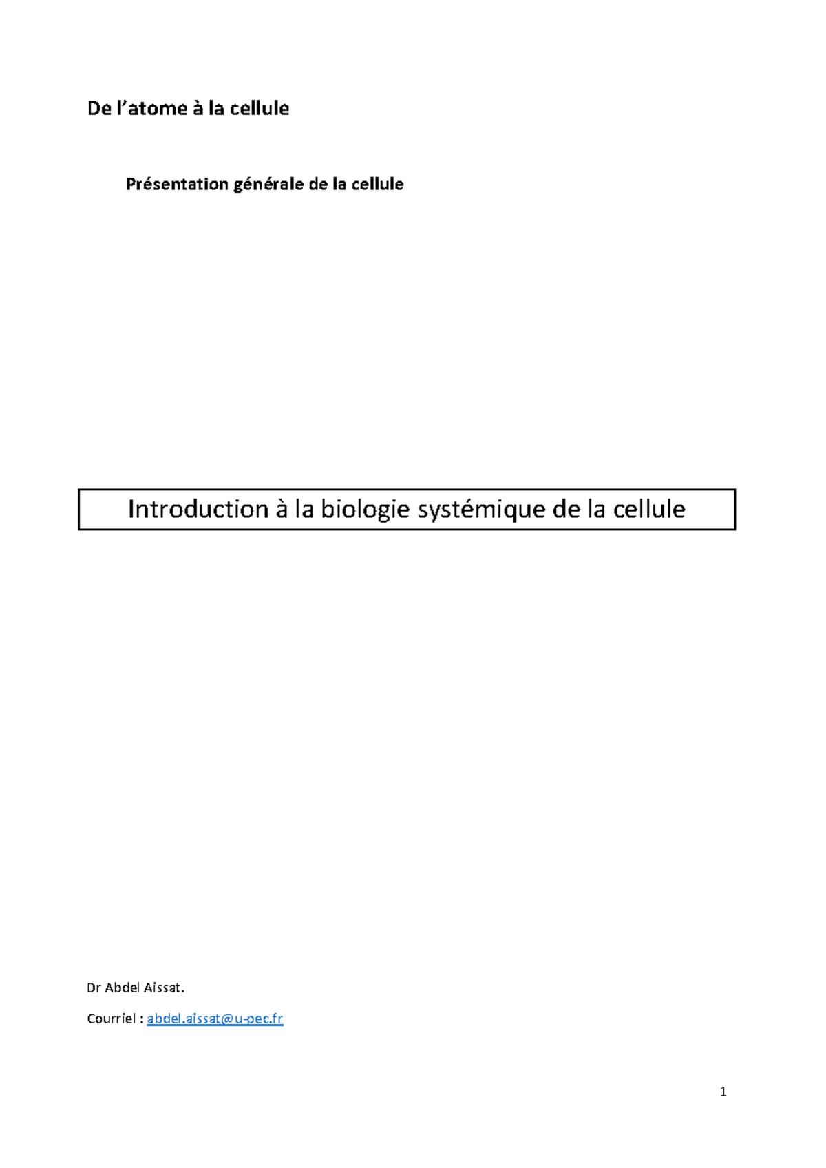 Poly Intro Biol Syst - Cours très bien expliqué par le Dr AISSAT - De l ...