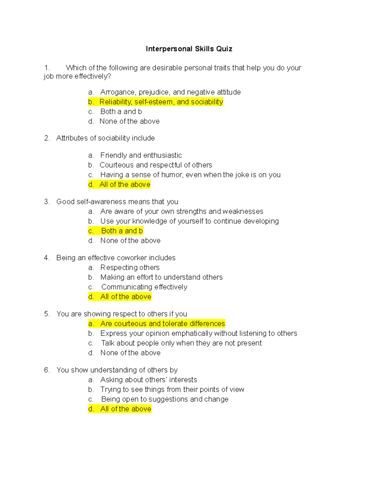 Notes Interpersonal Skills study guide - Interpersonal Skills Quiz ...