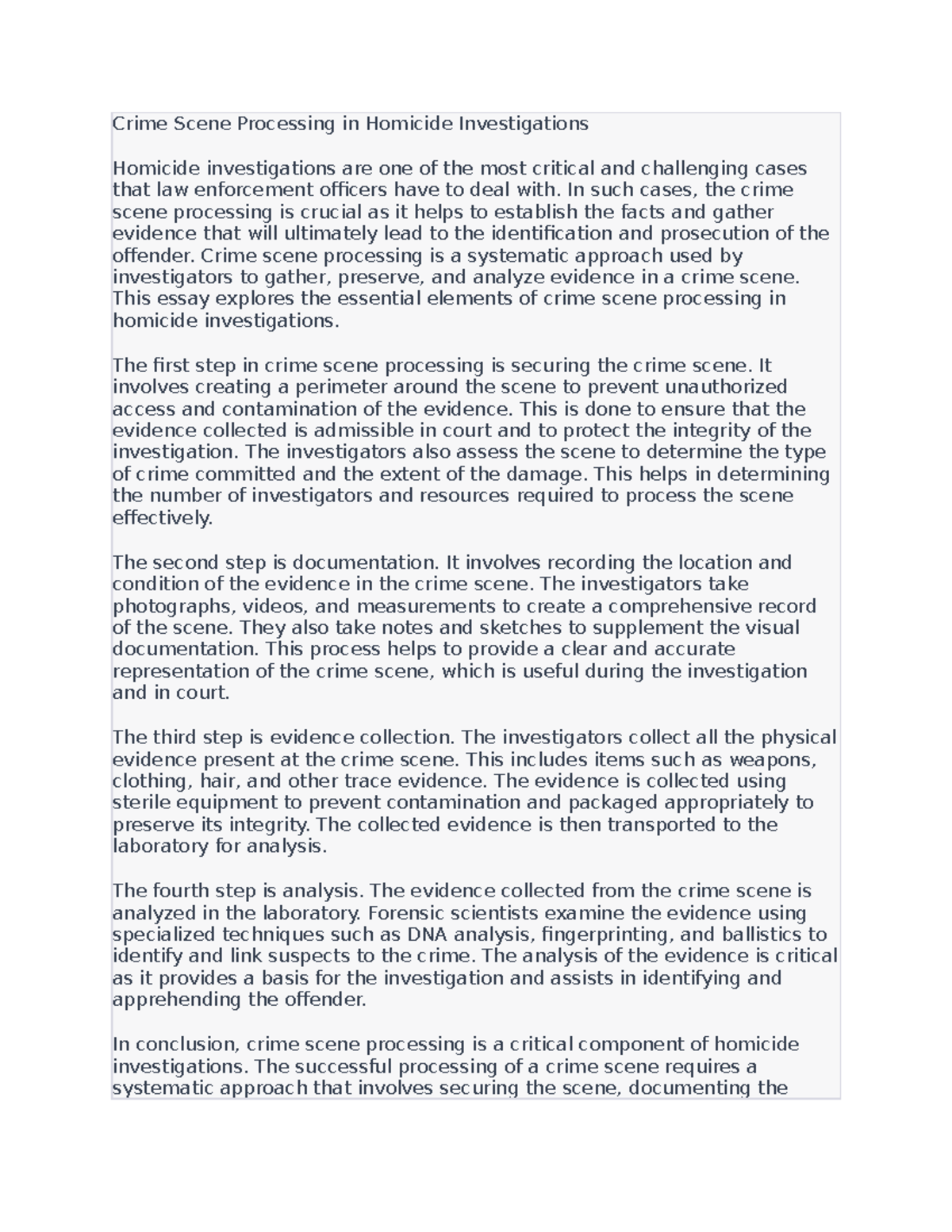 Crime Scene Processing in Homicide Investigations - In such cases, the ...