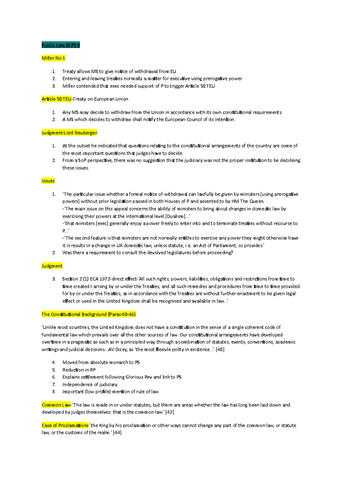 Public Law XI Pt II-Miller and Devolution - Public Law XI Pt II Miller No 1 Treaty allows MS to ...