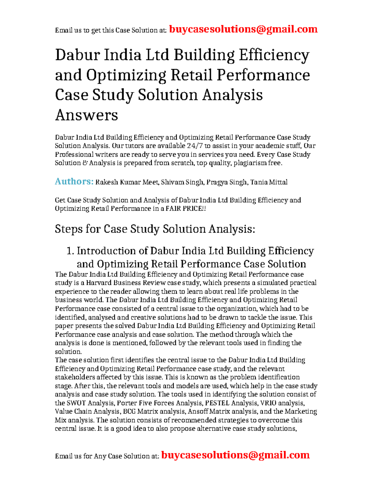 Case Solution Dabur India Ltd Building Efficiency and Optimizing Retail ...