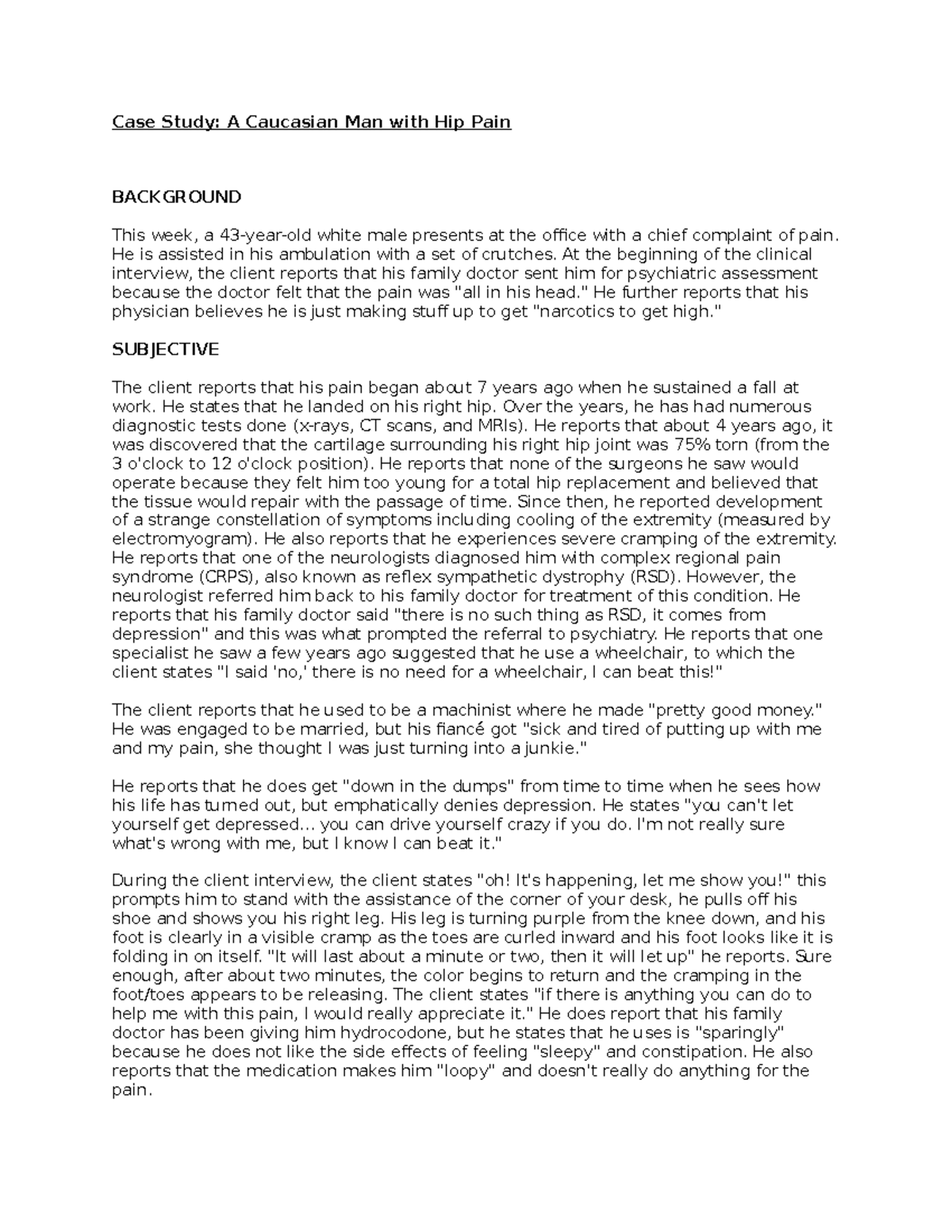 Case Study: A caucasian Man with Hip Pain - Case Study: A Caucasian Man ...